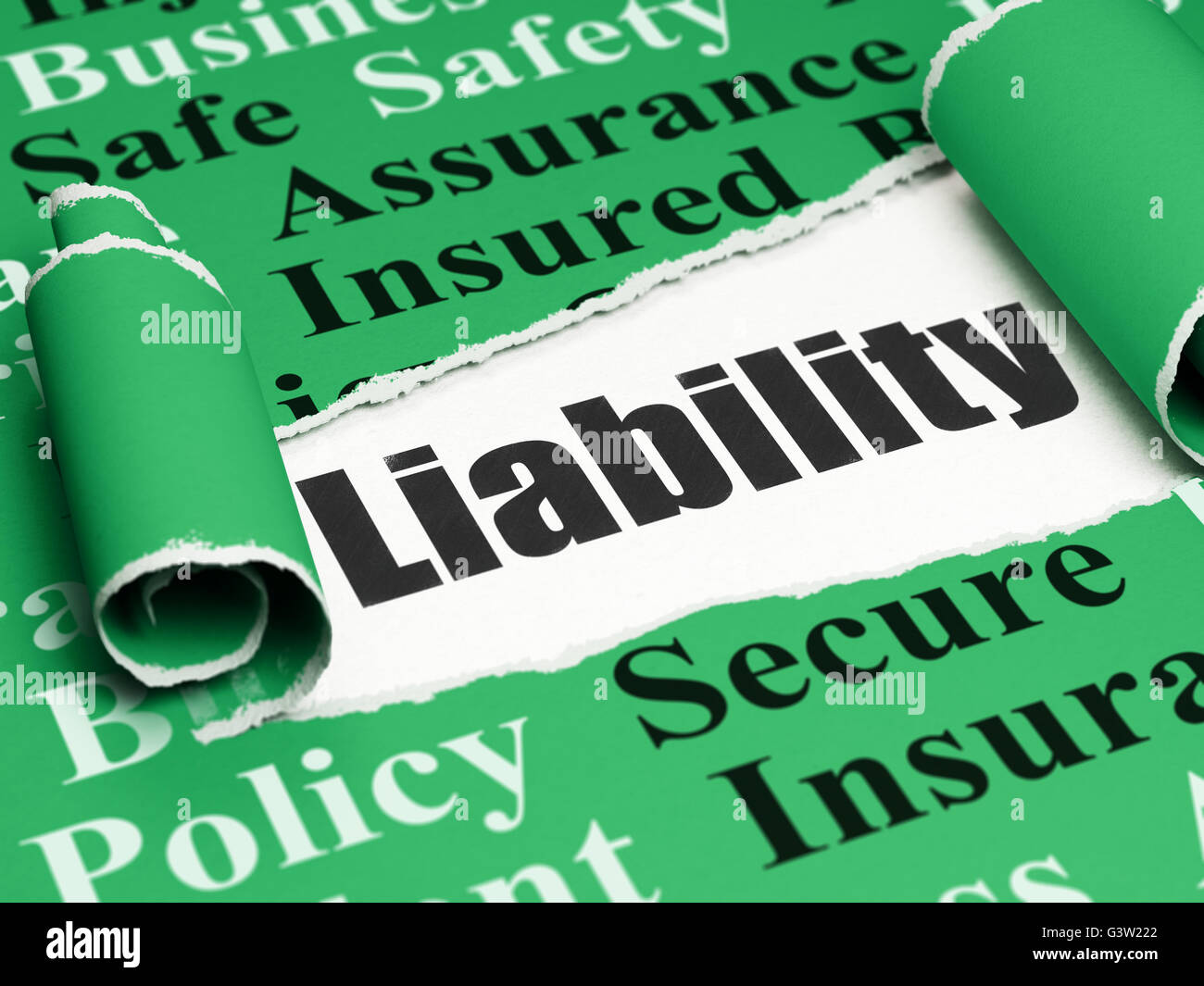 Insurance concept: black text Liability under the piece of torn paper ...