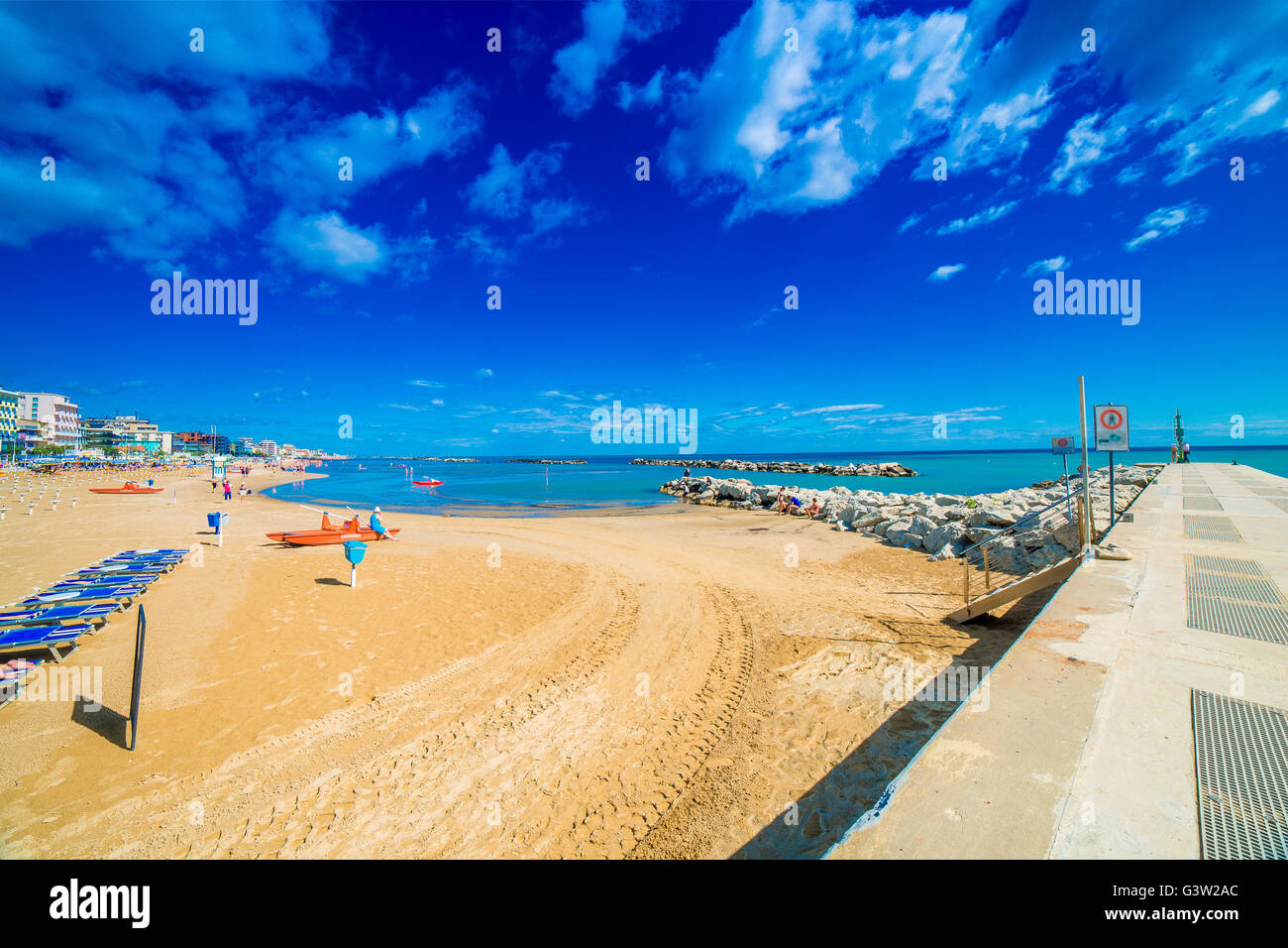 Panorama of the Adriatic Riviera in Romagna, Italy, with beaches, sea ...