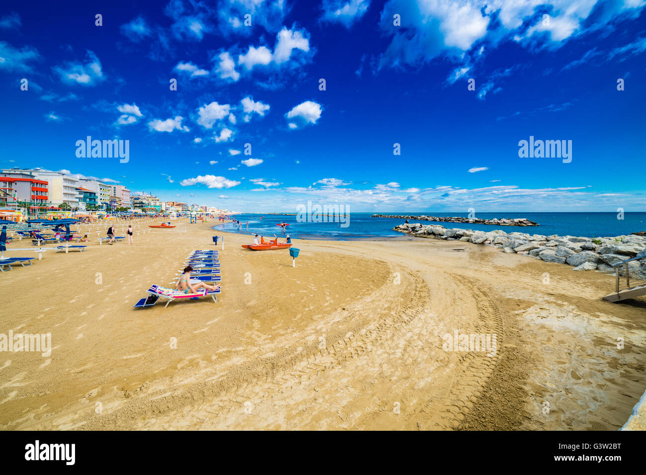 Panorama of the Adriatic Riviera in Romagna, Italy, with beaches, sea ...