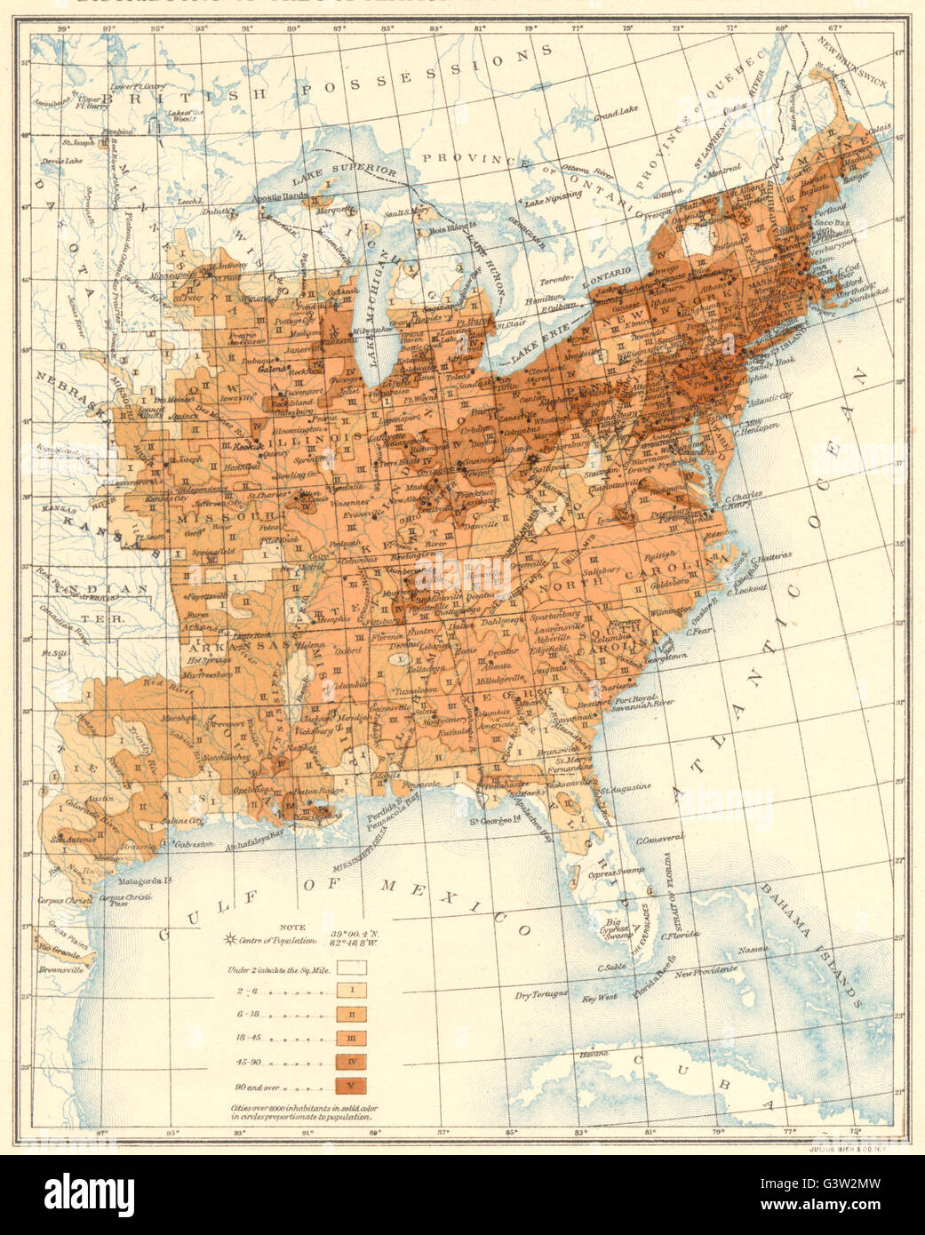 USA: Population distribution East of the 100th Meridian: 1860, 1900 old ...