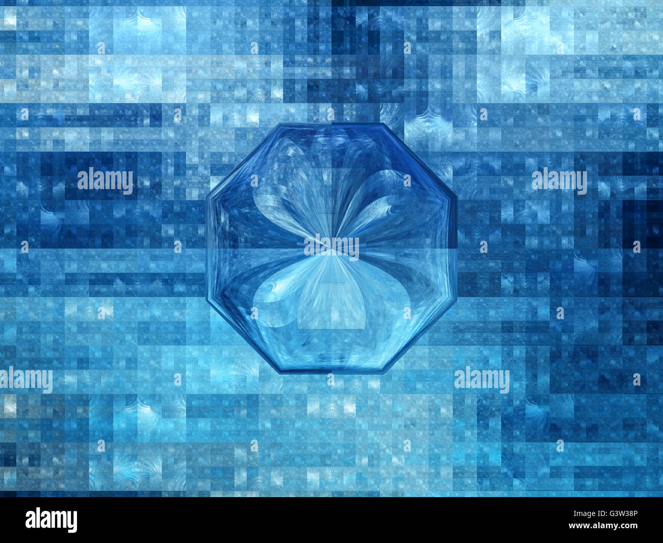 Blue glossy octagon fractal with grid, computer generated abstract ...