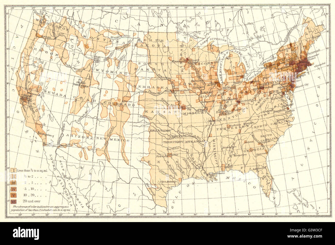 USA: Density of Natives of the Ireland: , 1900 antique map Stock Photo ...