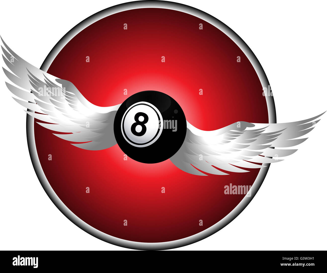 Bingo Ball Number Eight with Wings Over Dark Red Border Stock Photo - Alamy