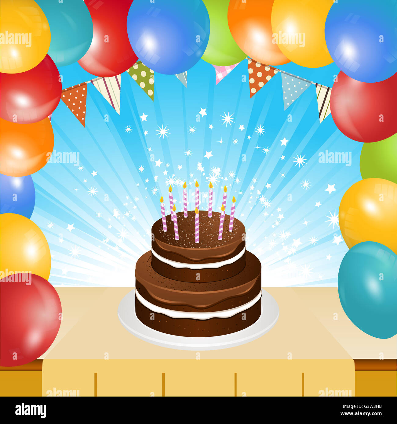 Birthday Balloons Background With Cake