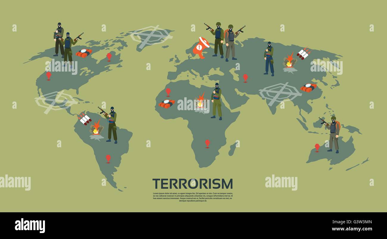 Armed Terrorist Group Over World Map Terrorism Concept Stock Vector ...