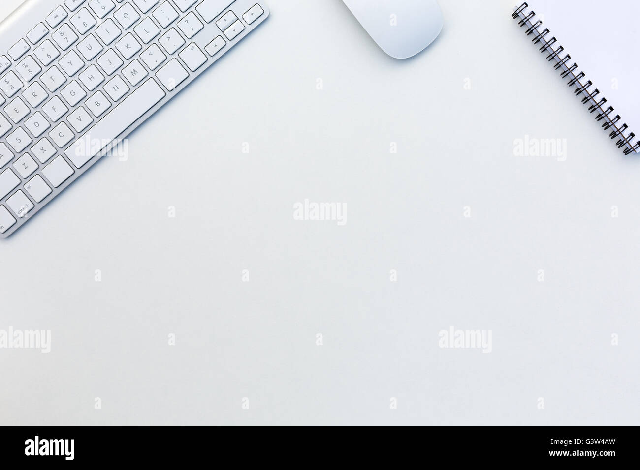 Office White Table with Computer Keyboard Mouse and Notepad Top View ...