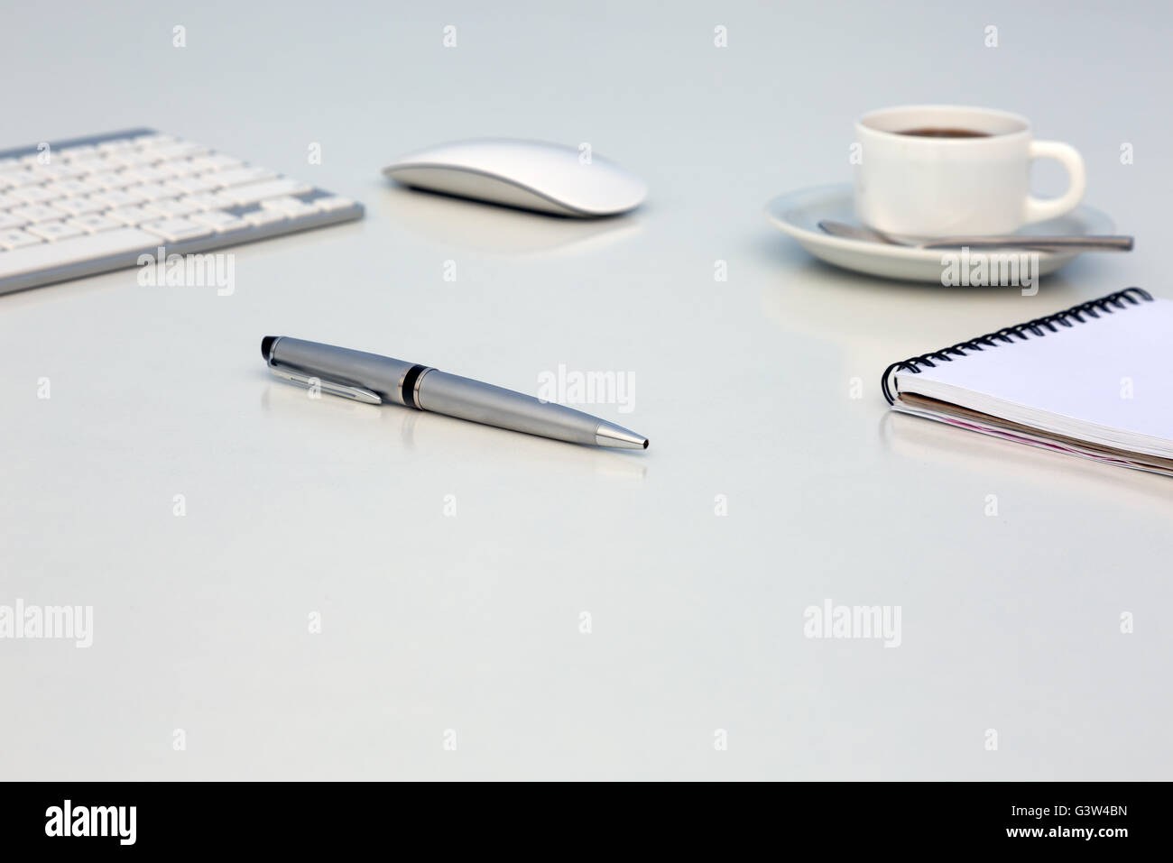 Creative Office Bright Table with Computer Keyboard Mouse Notepad ...