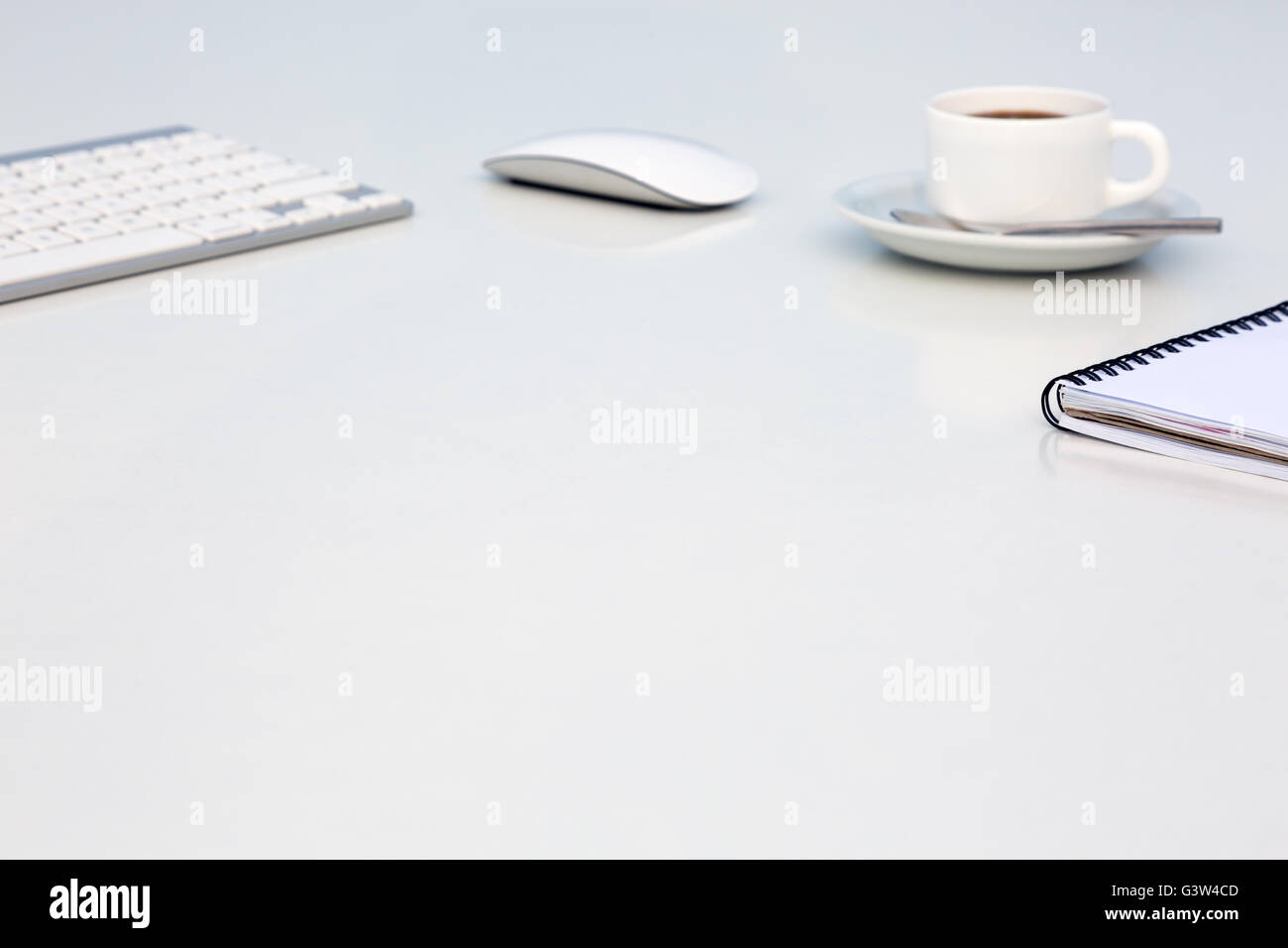 Soft Blurred Office Background with Computer Keyboard Mouse Coffee Mug ...
