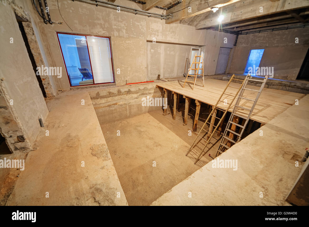 Interior of unfinished residential complex with concrete walls Stock ...