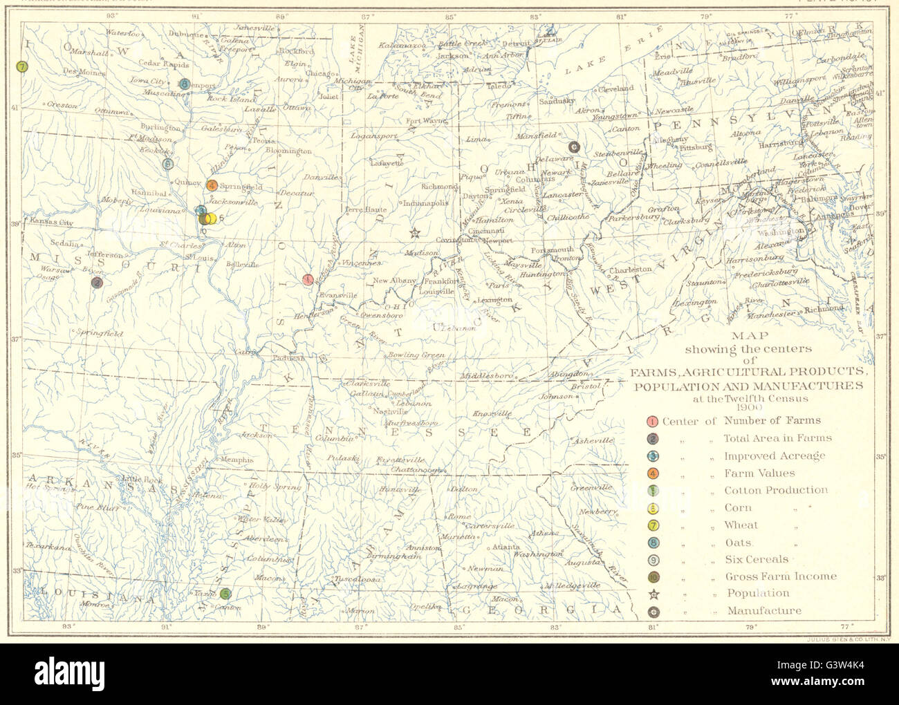 USA: Agriculture: Map center farms, farm products, population 12th ...