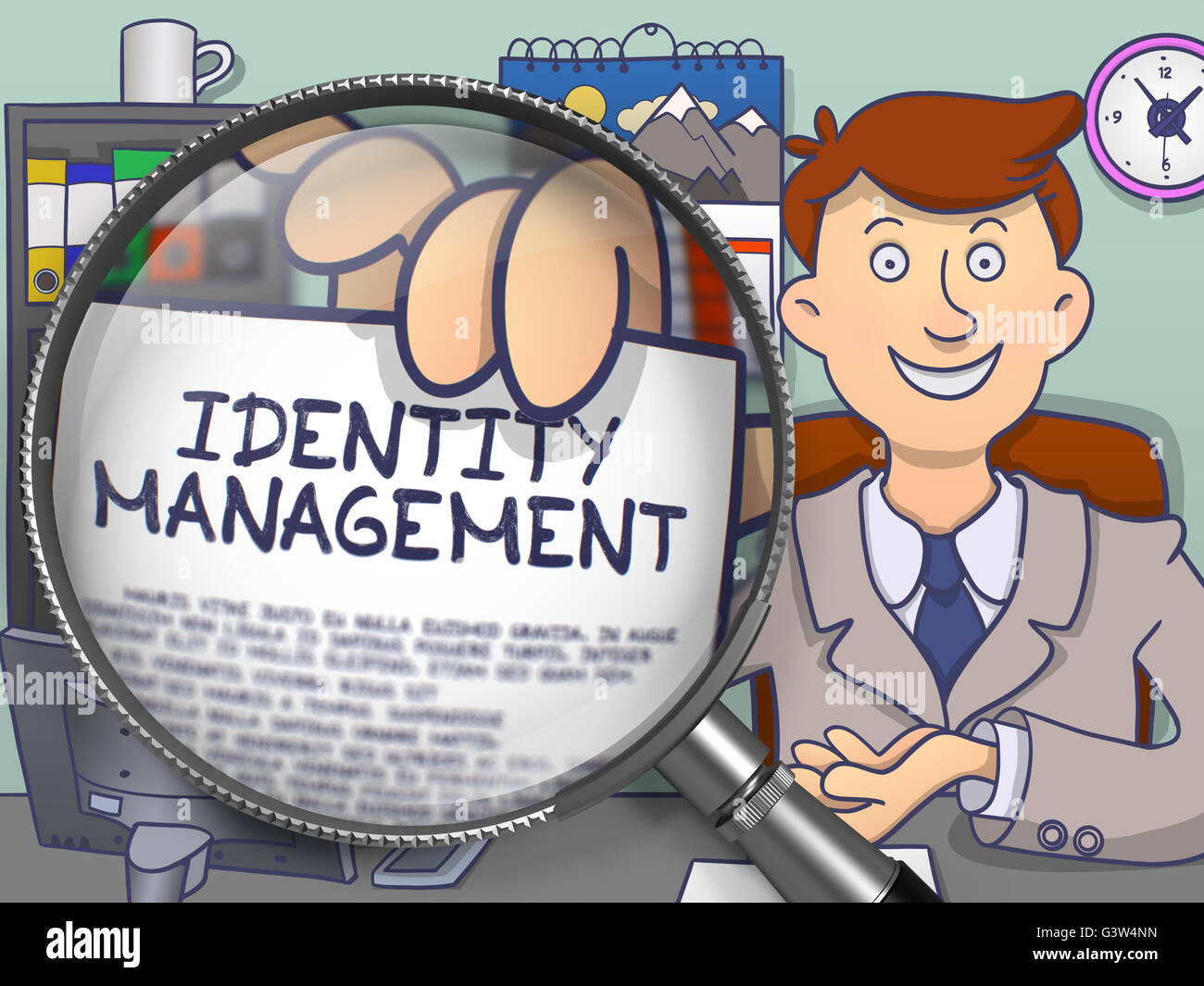 Identity Management through Magnifying Glass. Doodle Design Stock Photo ...