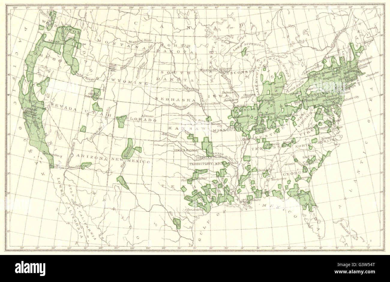 USA: Pears principal regions of production: , 1900 antique map Stock ...