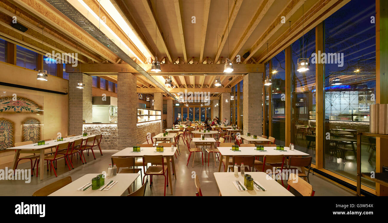 Panoramic restaurant interior at night. The Green Room, London, United ...