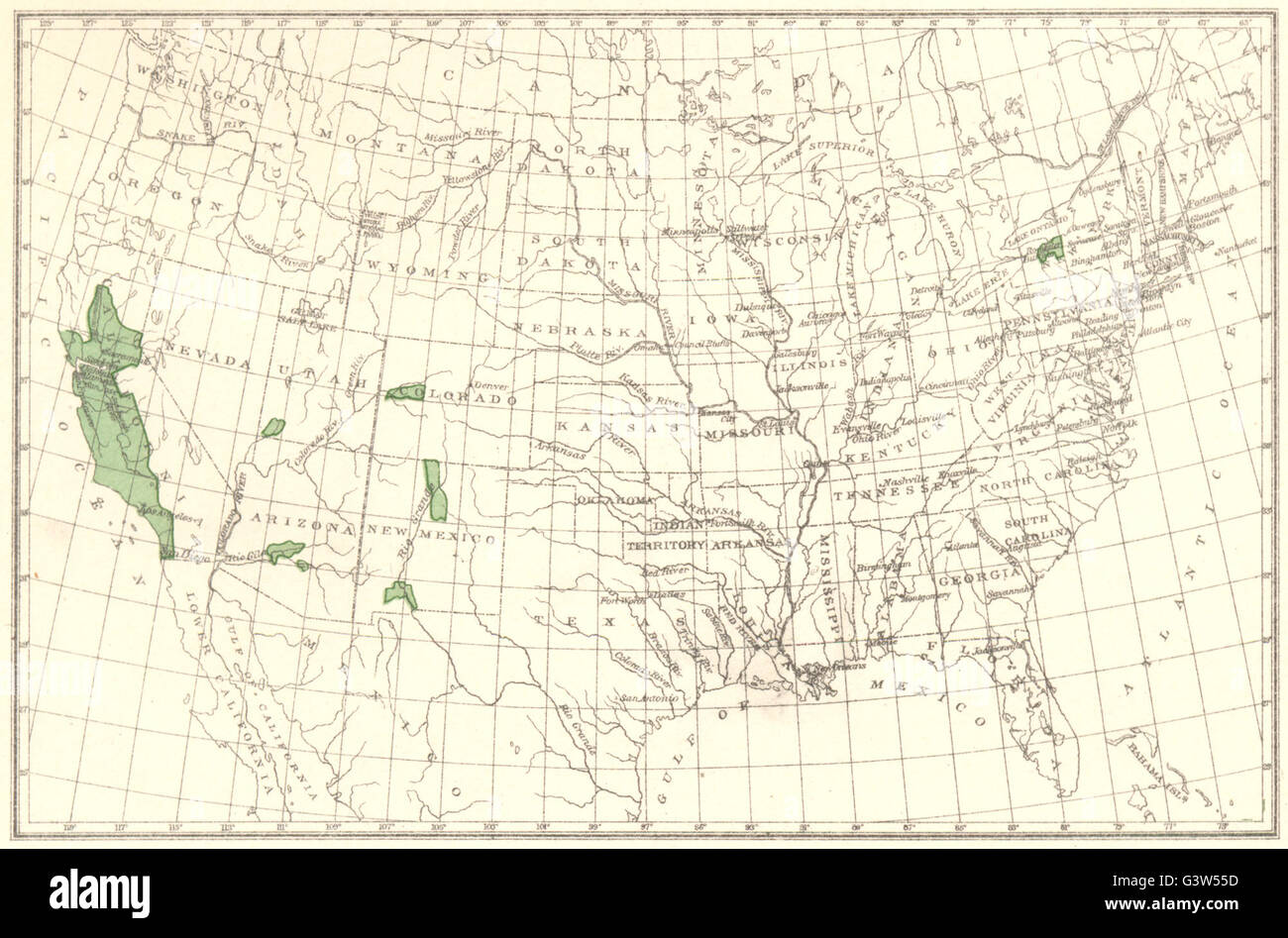 USA: Apricots principal regions of production: , 1900 antique map Stock ...