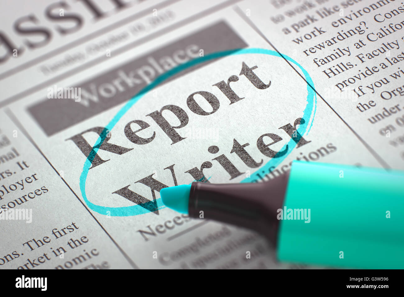 Report Writer Job Vacancy Stock Photo - Alamy