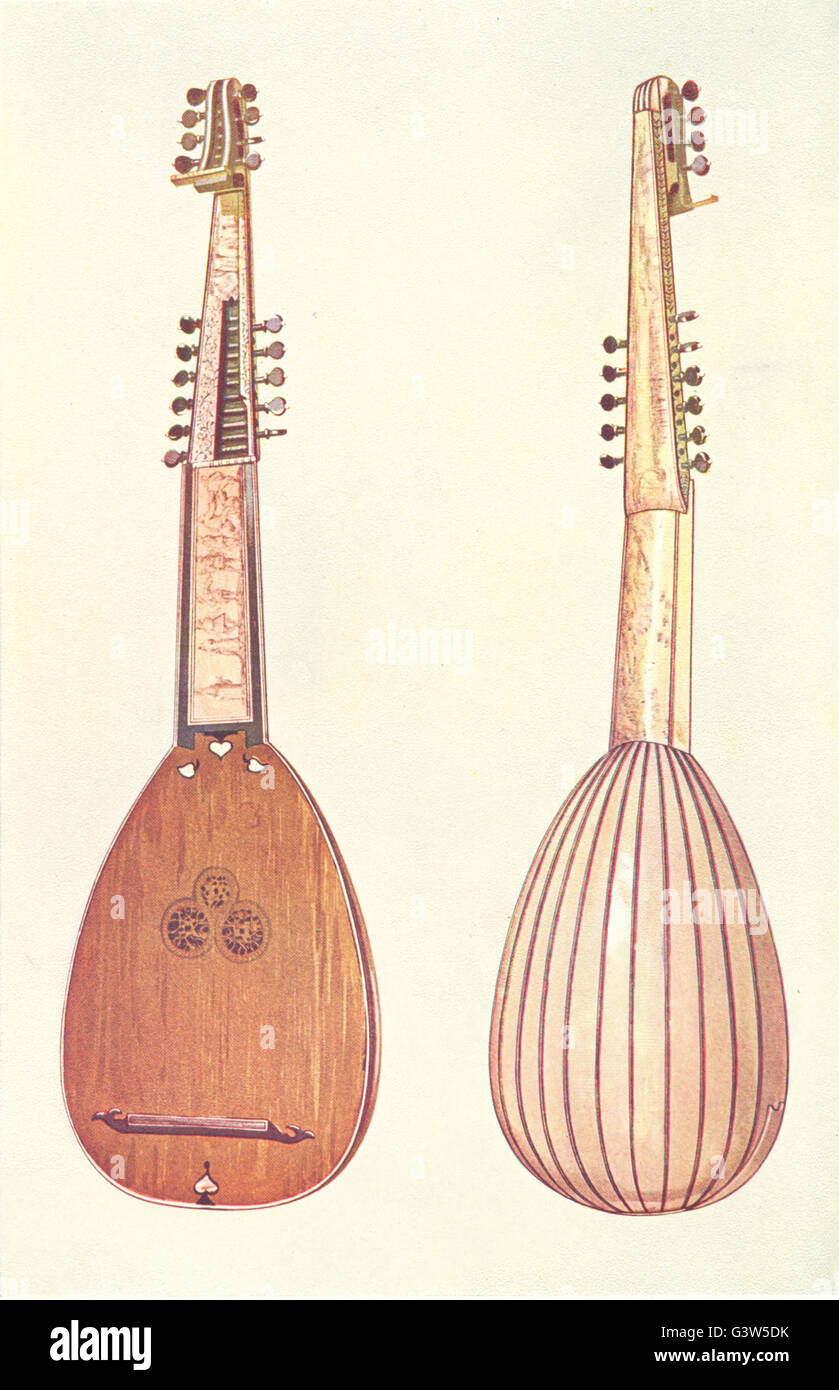 MUSICAL INSTRUMENTS: Theorbo, vintage print 1945 Stock Photo - Alamy