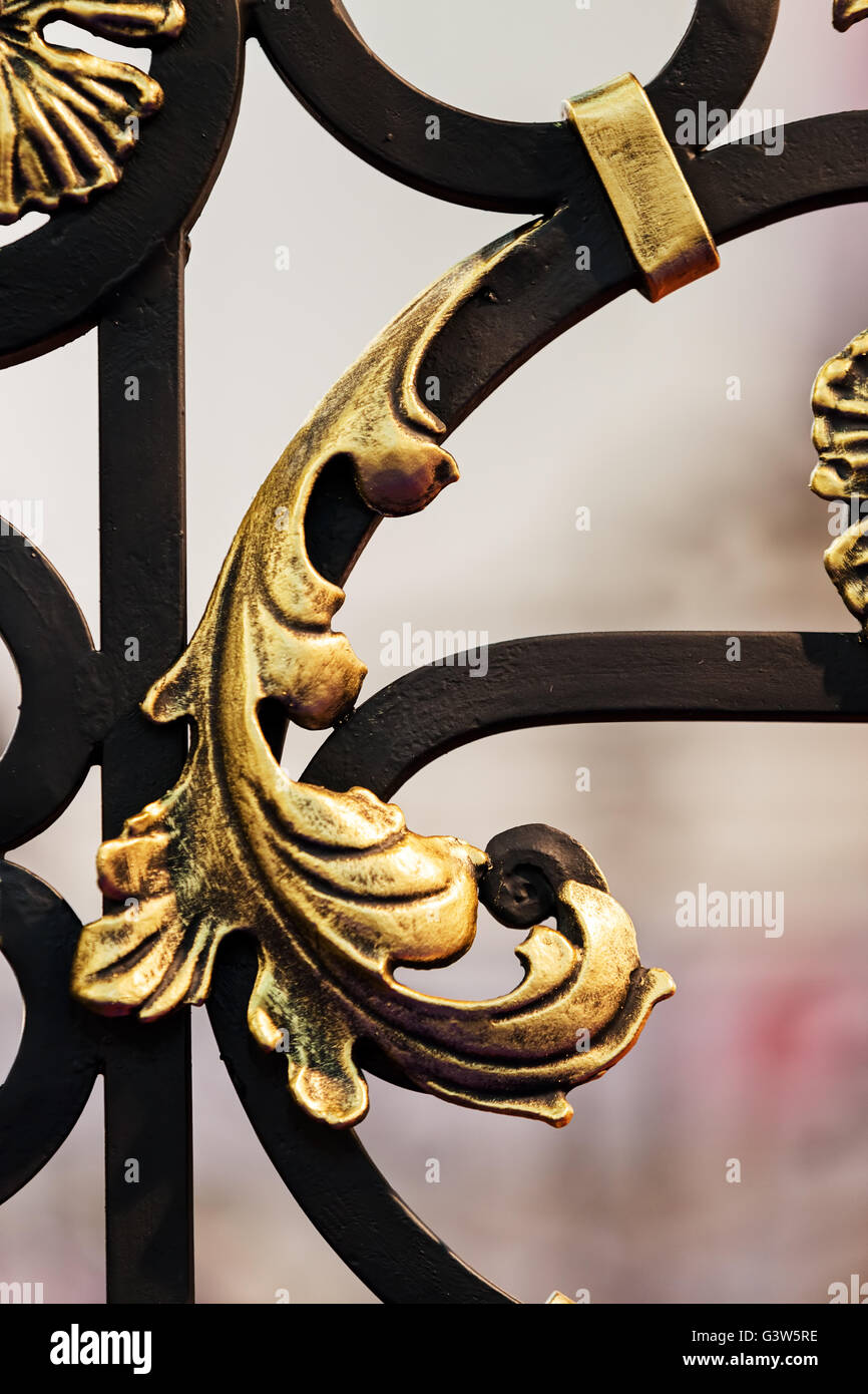 details of structure and ornaments of wrought iron fence and gate Stock ...