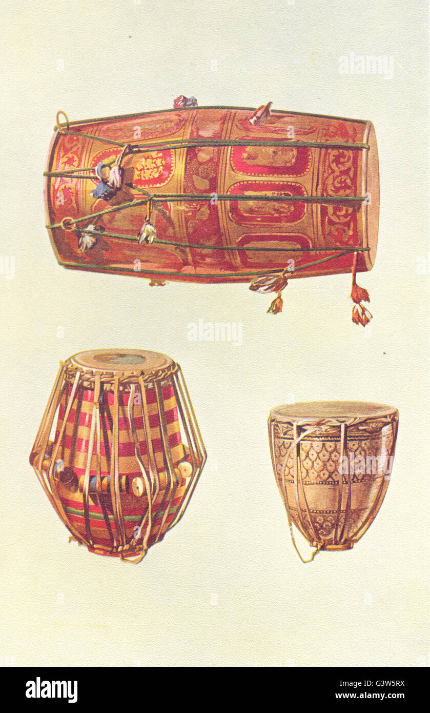 MUSICAL INSTRUMENTS: Indian Drums, vintage print 1945 Stock Photo - Alamy