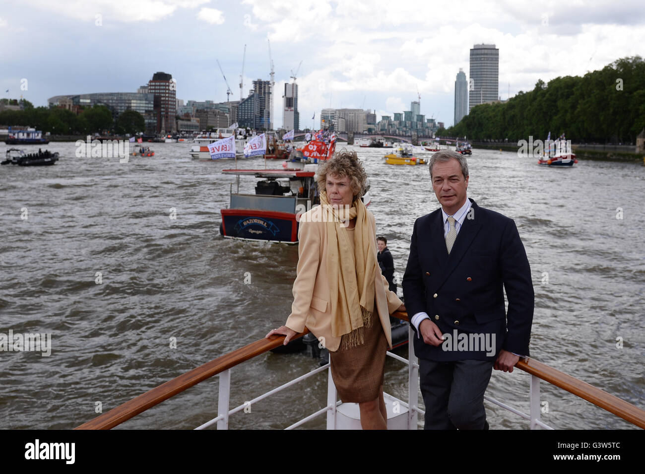 Ukip leader Nigel Farage and Kate Hoey on board a boat taking part in a ...