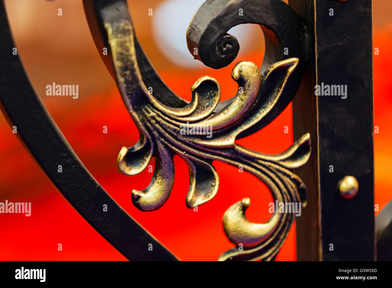 details of structure and ornaments of wrought iron fence and gate Stock ...