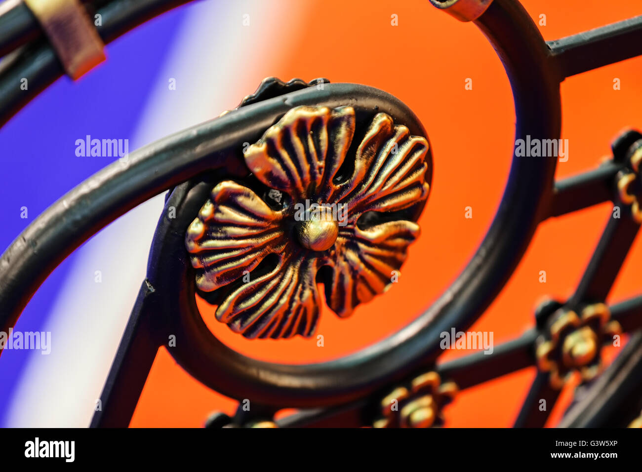 details of structure and ornaments of wrought iron fence and gate Stock ...