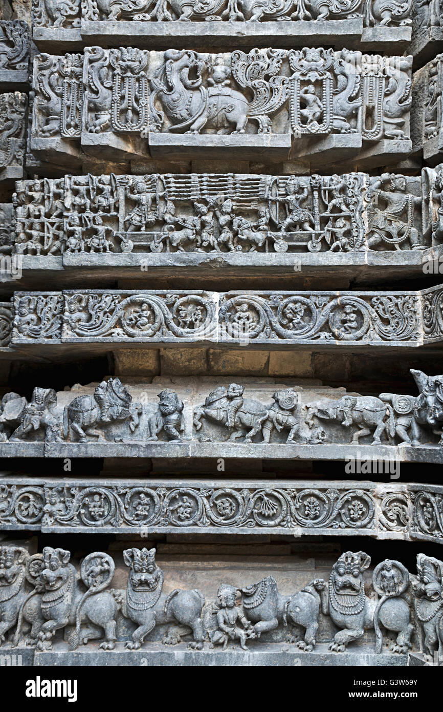 Friezes of animals, scenes from Ramayana and Mahabharata, Hoysaleshwara ...