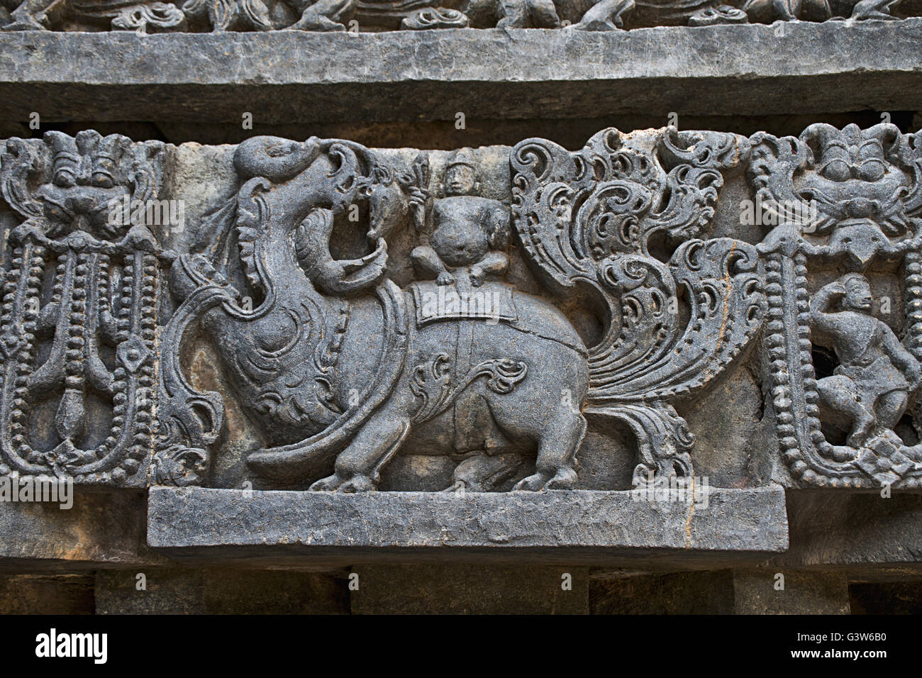 Sculpture of the mythical beast Makara, which is a mystical animal ...