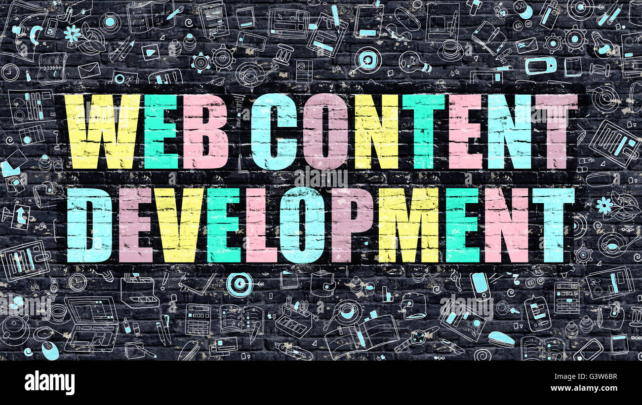 Multicolor Web Content Development on Dark Brickwall Stock Photo - Alamy