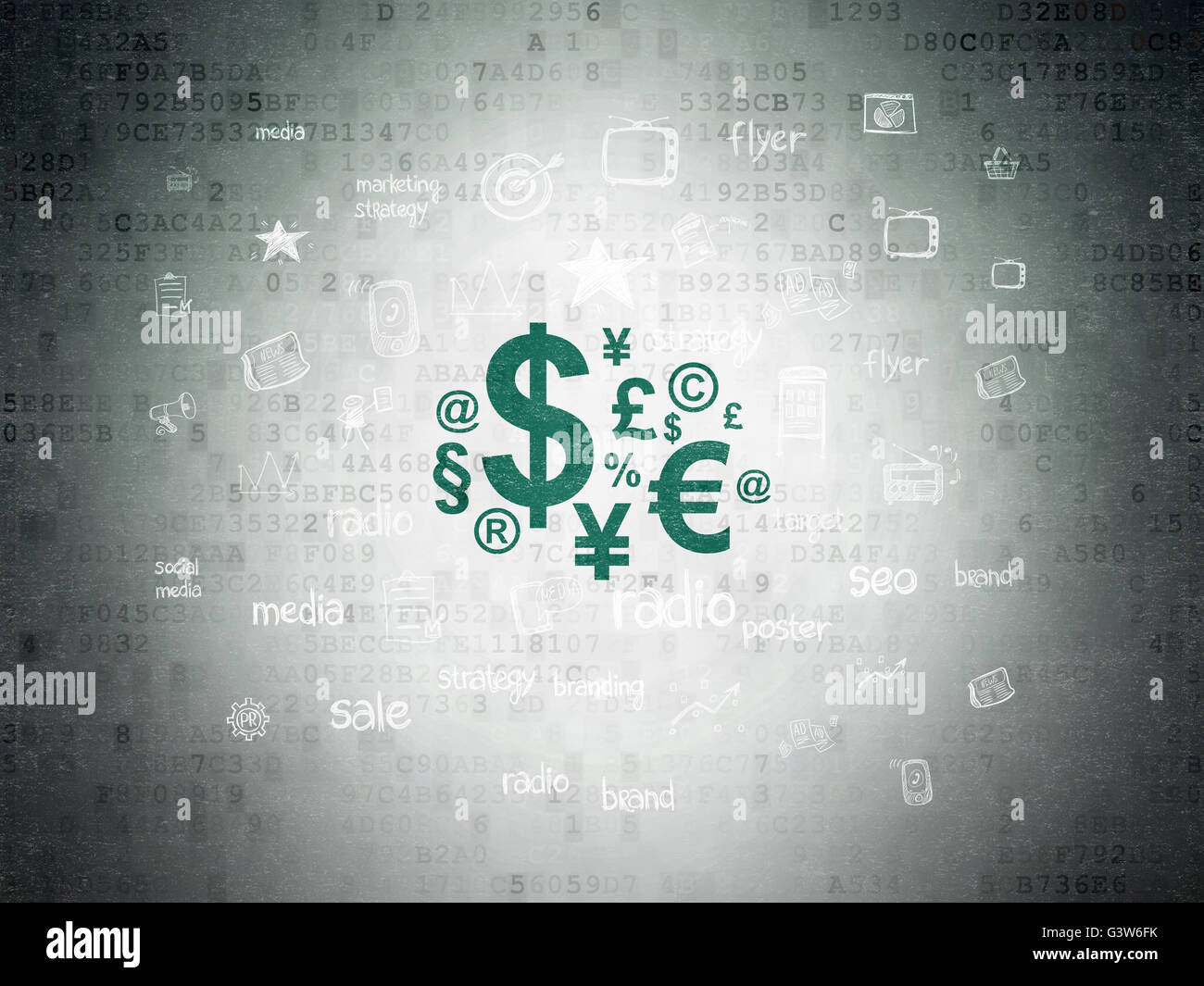 Marketing concept: Painted green Finance Symbol icon on Digital Data ...