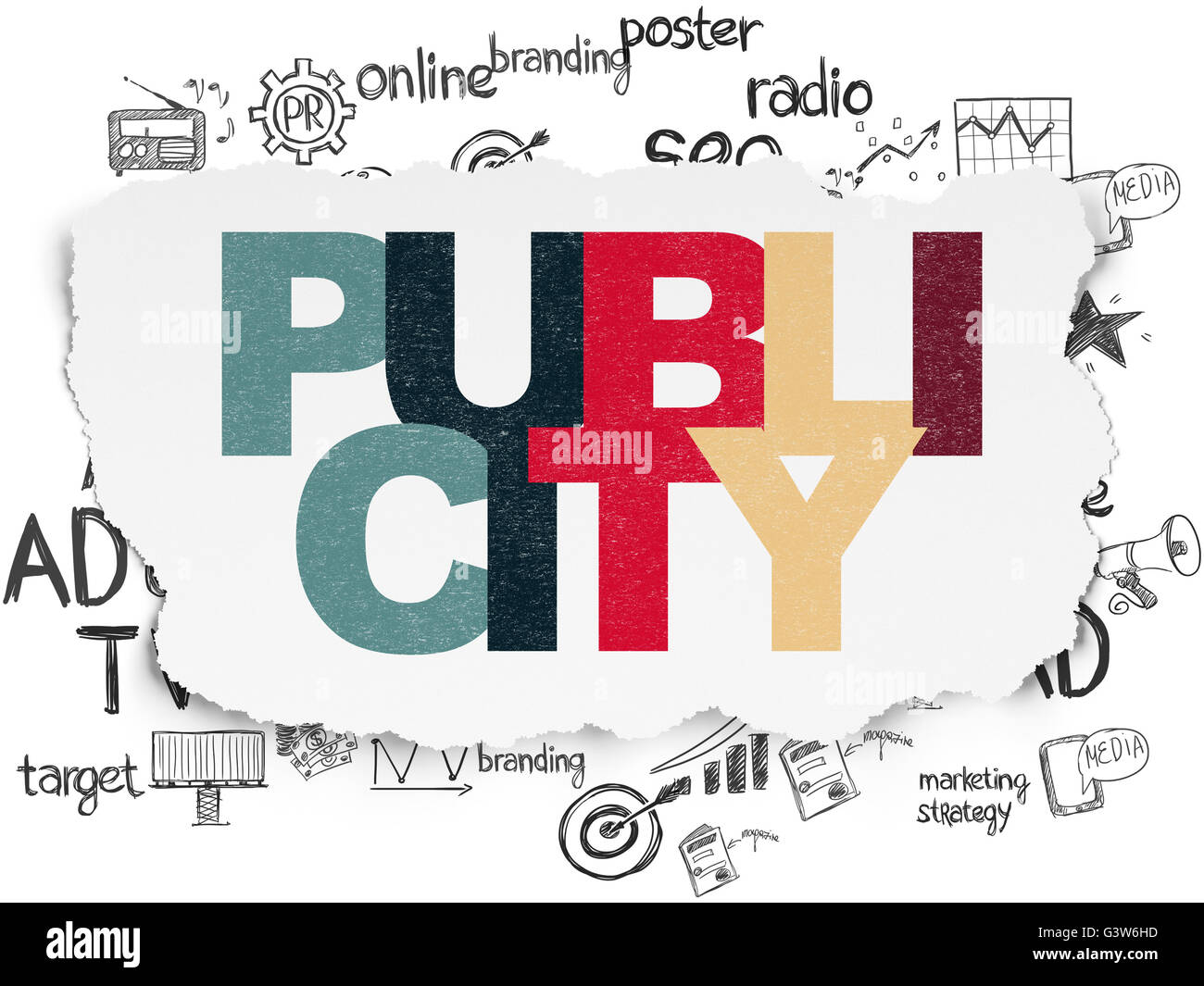 Advertising concept: Painted multicolor text Publicity on Torn Paper ...