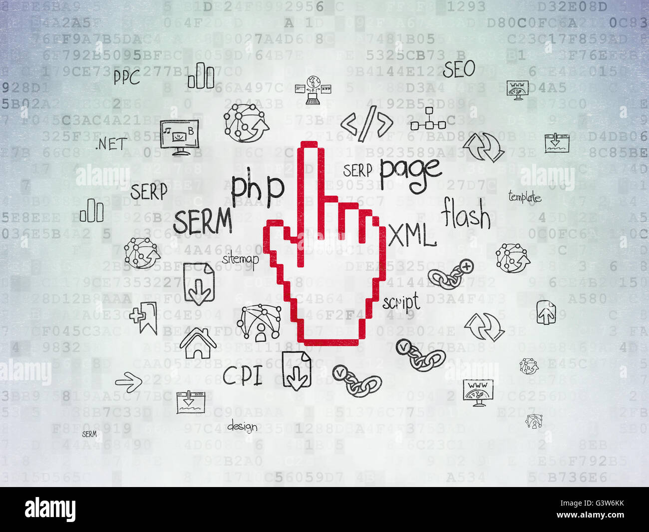 Web development concept: Mouse Cursor on Digital Data Paper background ...