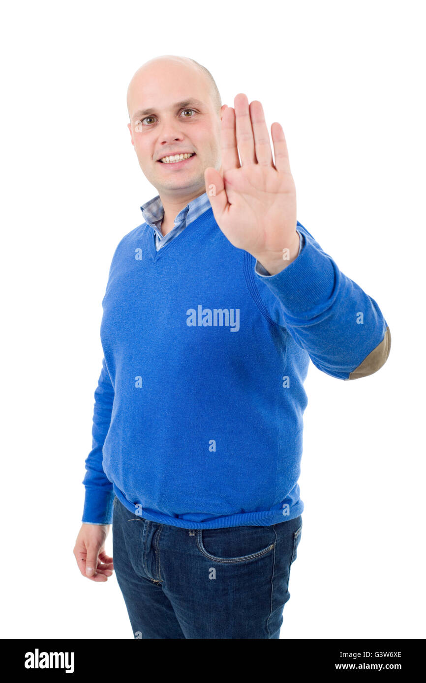 young man making stop with his hand, isolated Stock Photo - Alamy
