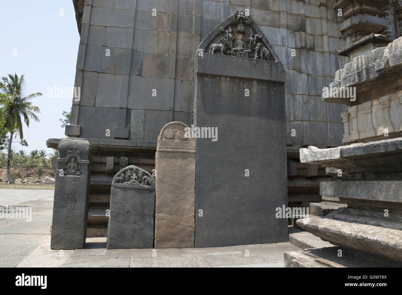 Carved inscriptions in Kannada on the stone pillars, Parshvanatha ...