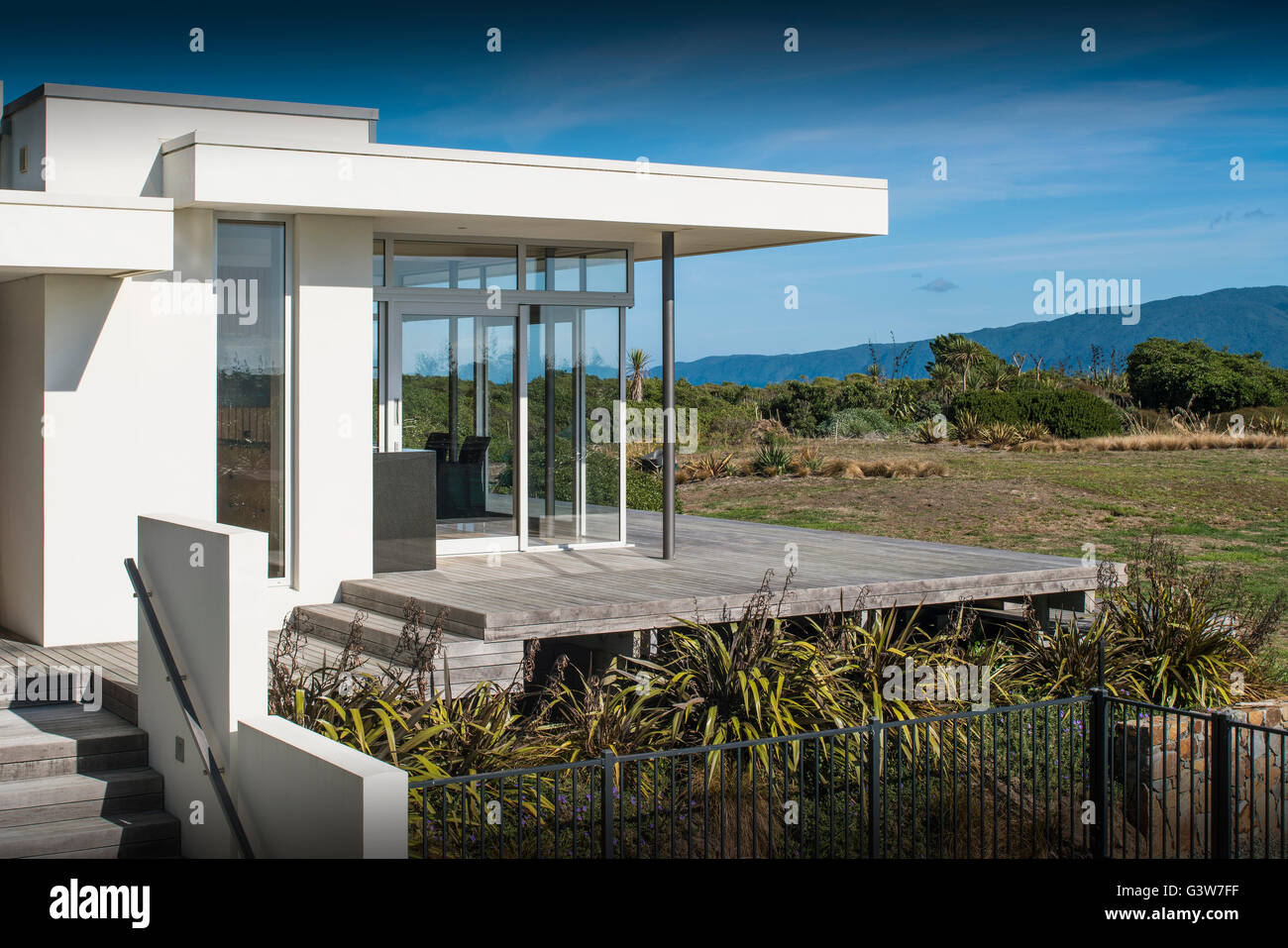 Shot of deck looking over sea. Waikanae House, Peka Peka - Kapiti Coast ...