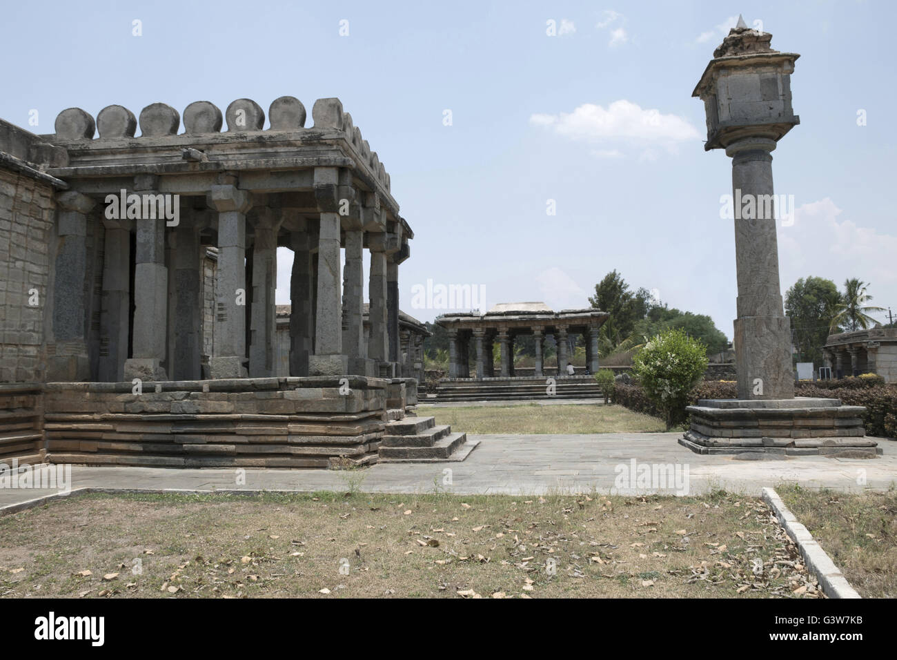 Side view of Shantinatha Basadi and Manastambha in front of it, Basadi ...