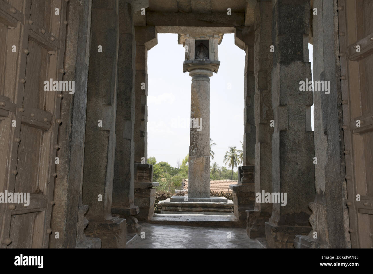 View of manastambha from the main shrine, Shantinatha Basadi, Basadi ...