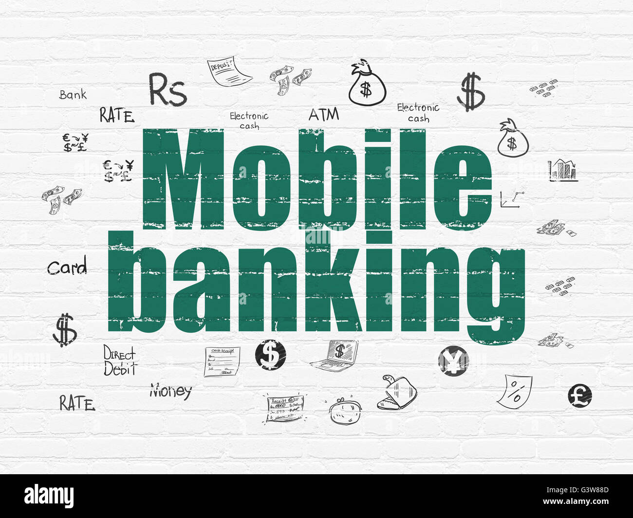 Banking concept: Mobile Banking on wall background Stock Photo - Alamy