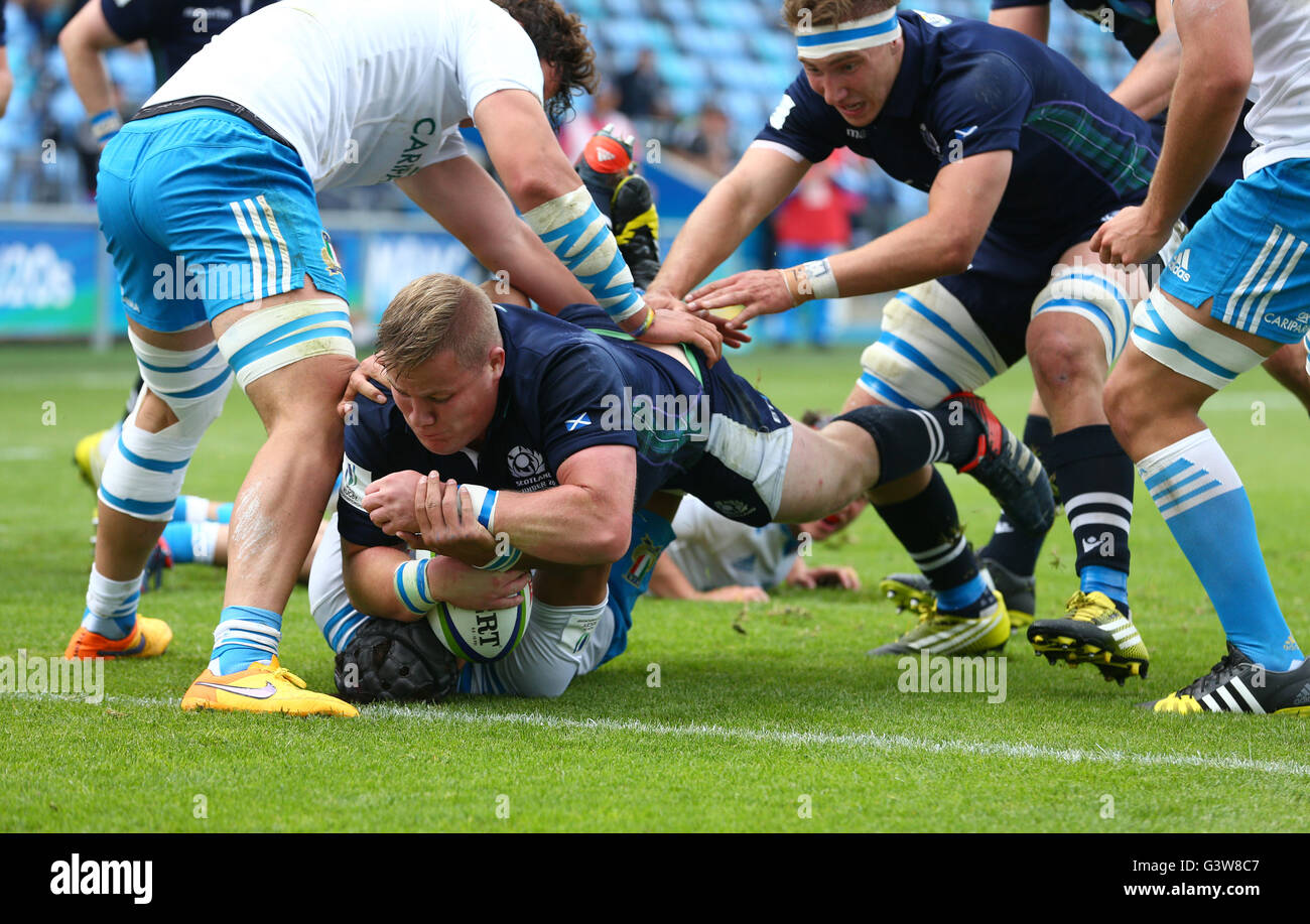 Scotland"s Murray McCallum scores the first try during the Under 20's ...