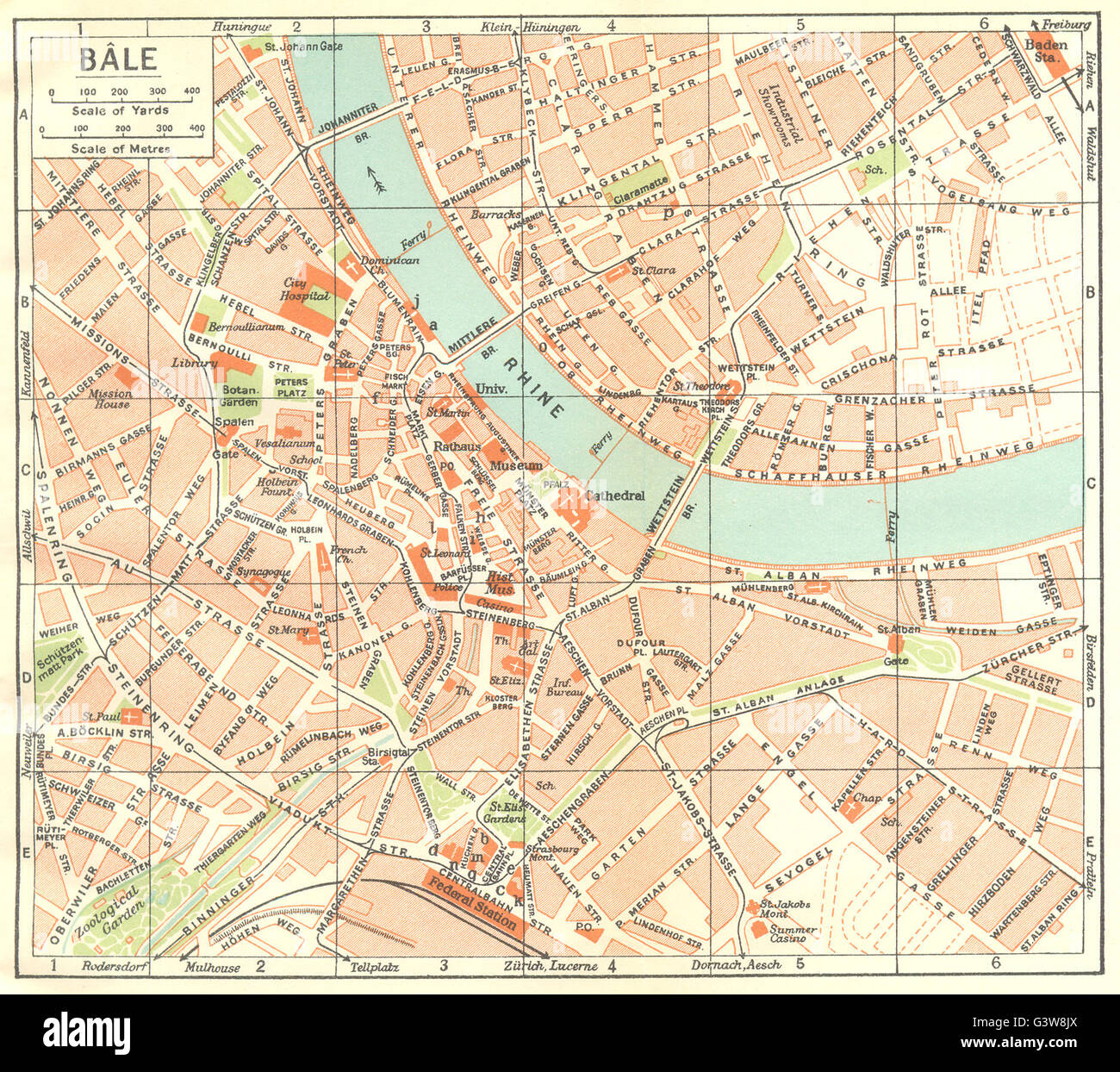 SWITZERLAND: Bale, 1930 vintage map Stock Photo - Alamy