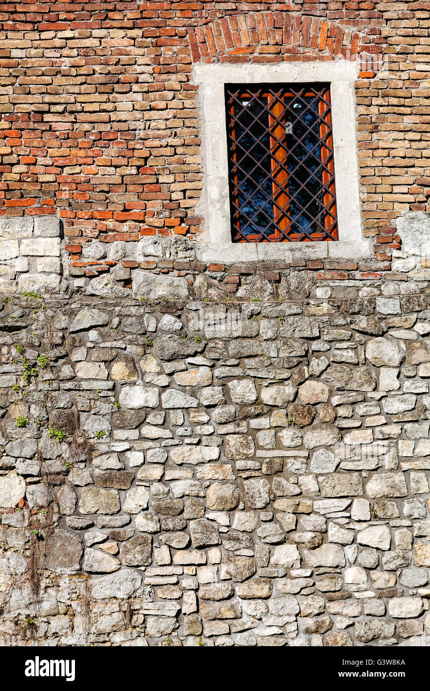 orange old brick wall with window at Belgrade fortress, Belgrade Serbia ...