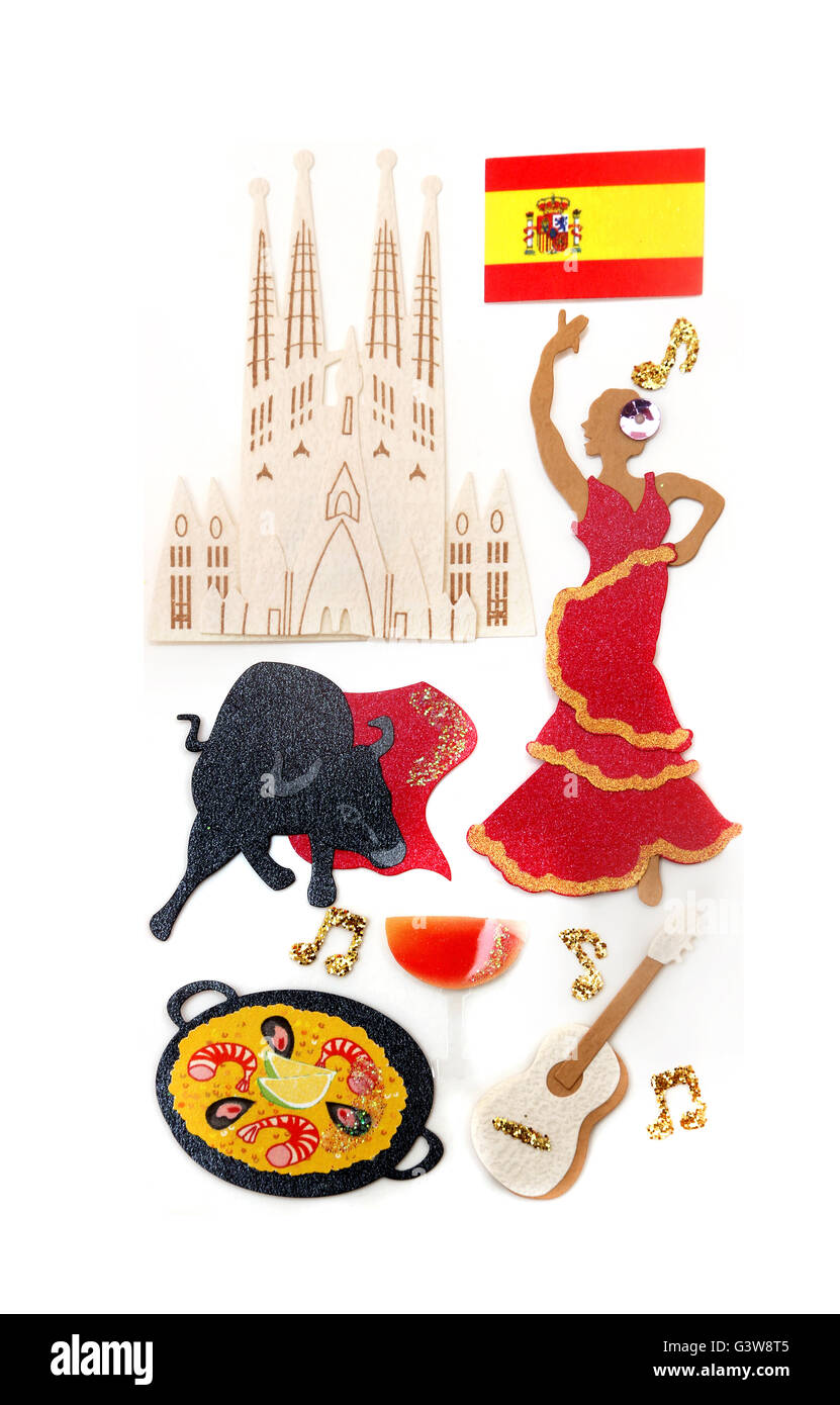 Spanish Stickers Of La Sagrada Familia, Flag, Flamenco Dancer, Bull ...