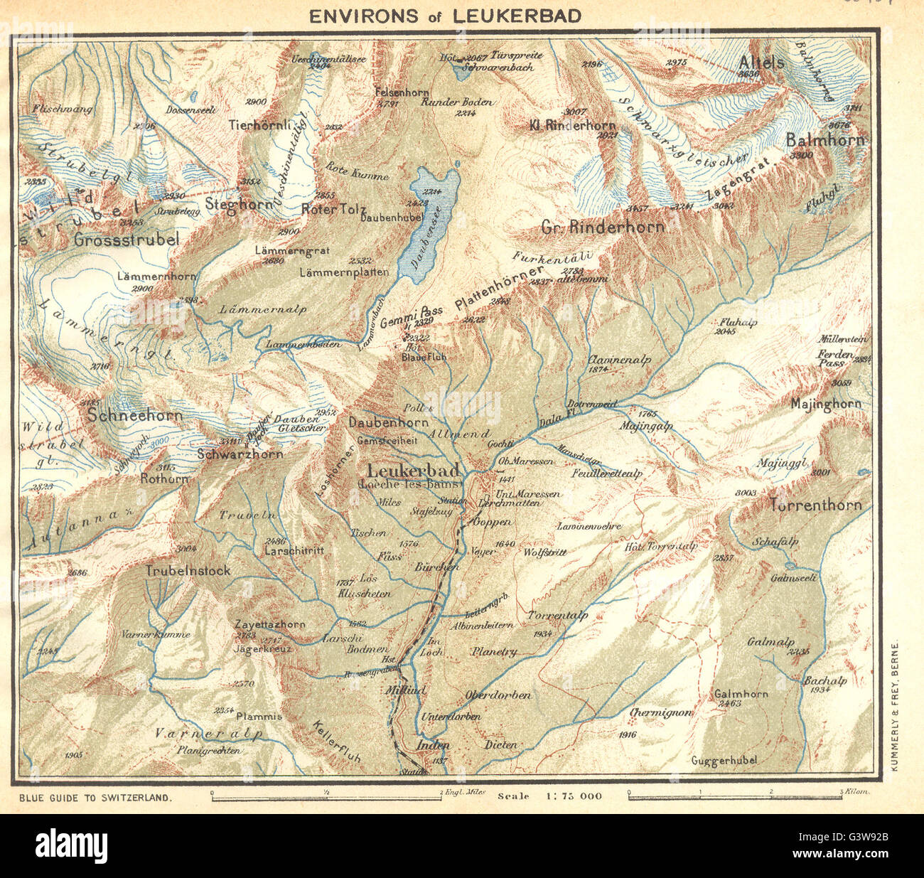 SWITZERLAND: Environs of Leukerbad, 1930 vintage map Stock Photo - Alamy