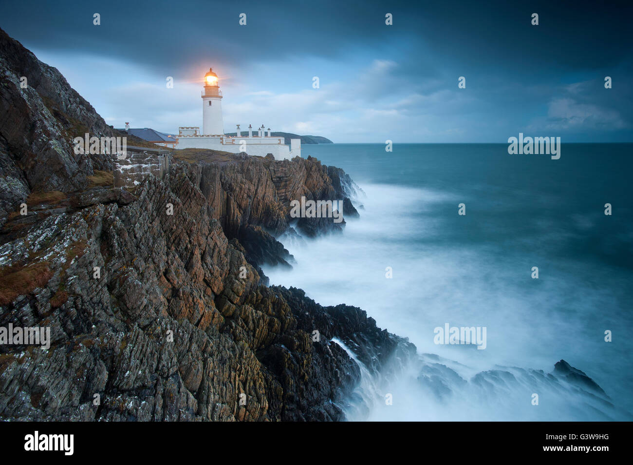 Douglas Head Lighthouse at night, Douglas Bay, Isle Of Man Stock Photo ...