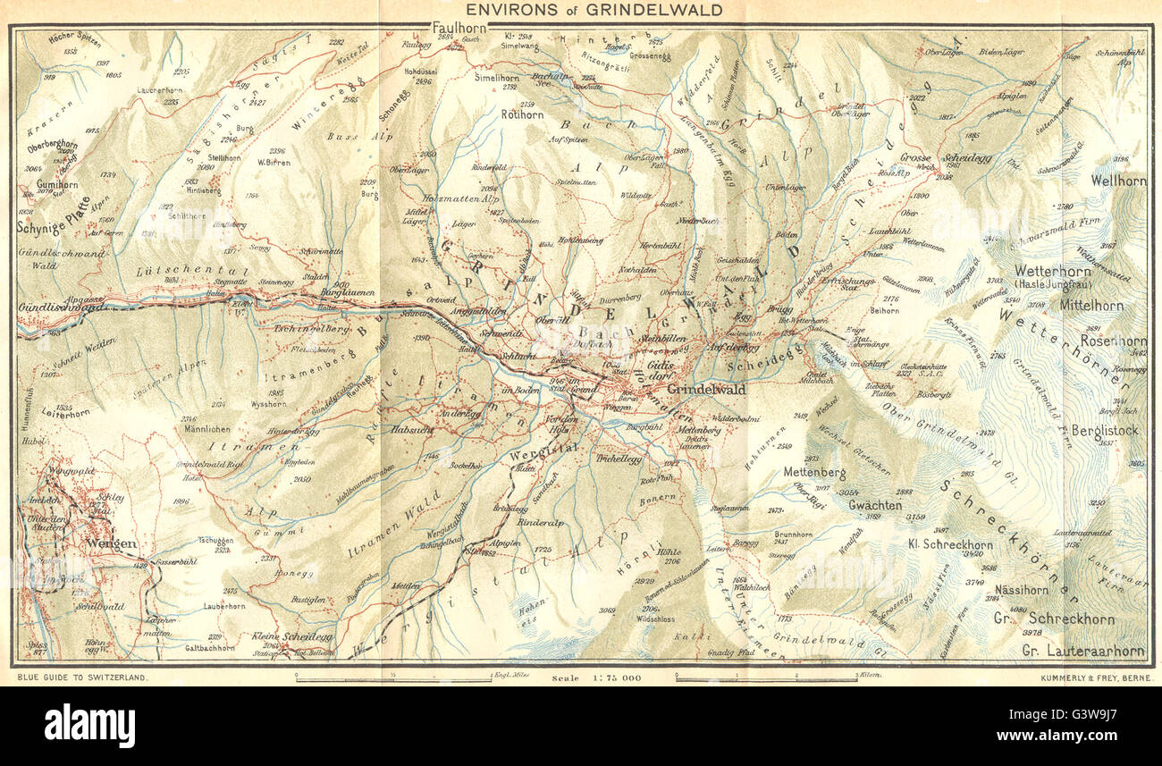 SWITZERLAND: Environs of Grindelwald, 1930 vintage map Stock Photo - Alamy SWITZERLAND: Environs of Grindelwald, 1930 vintage map Stock Photo - Alamy