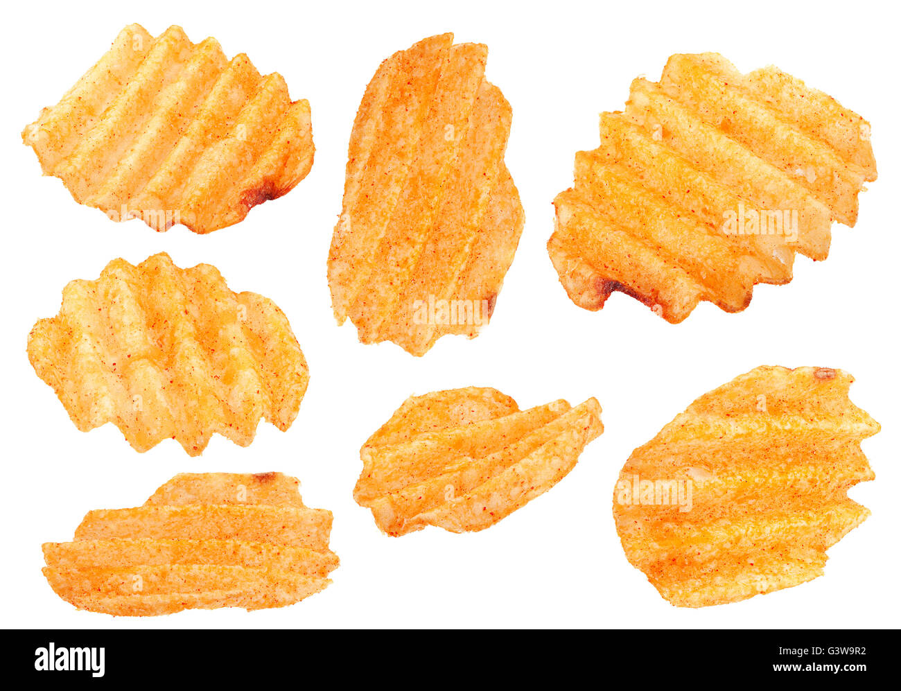 Potato ribbed chips collection snack isolated on white Stock Photo - Alamy