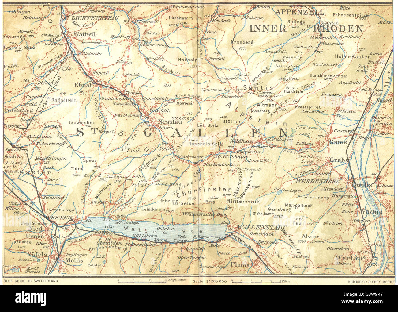 SWITZERLAND: The Toggenburg, 1930 vintage map Stock Photo - Alamy