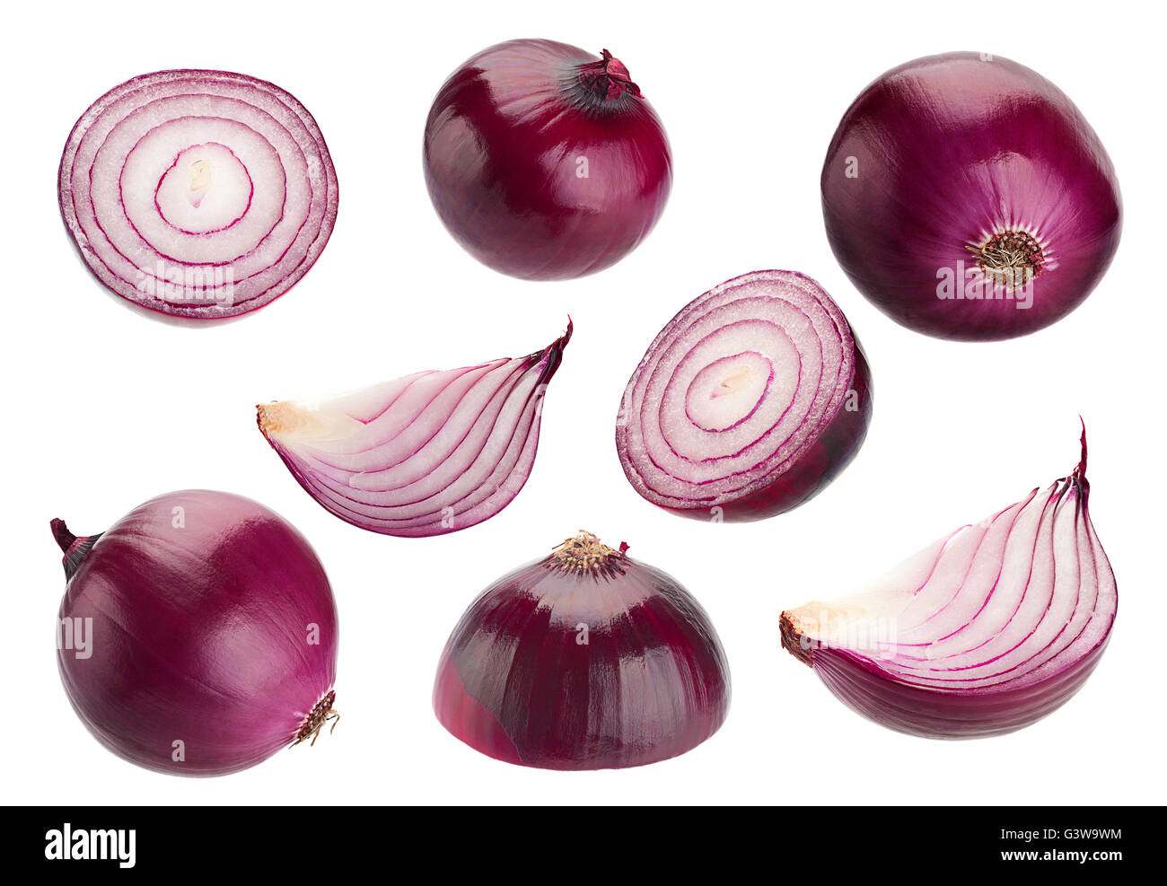 Purple onion vegetable set isolated on white background Stock Photo - Alamy