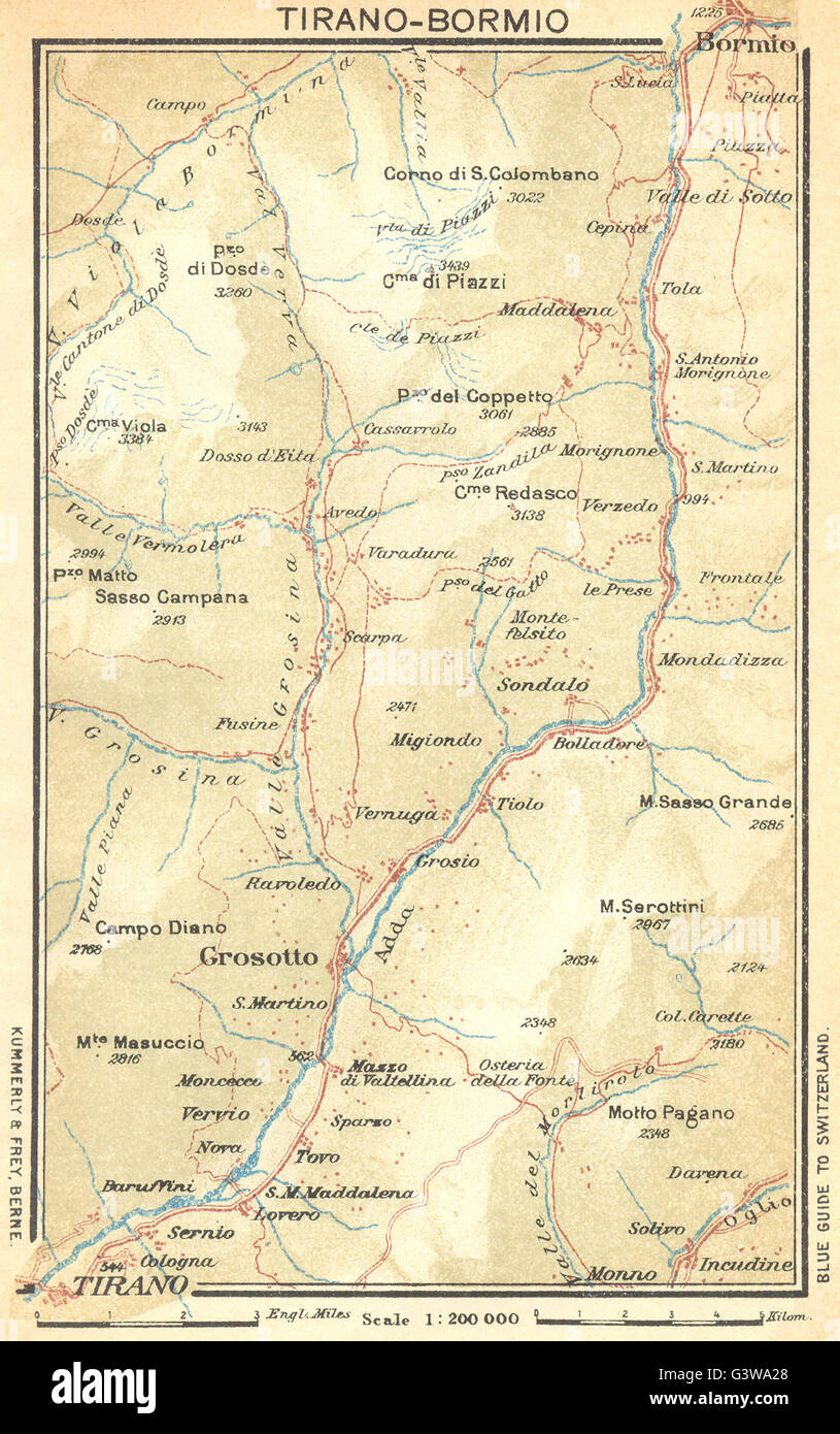 ITALY: Tirano-Bormio, 1930 vintage map Stock Photo - Alamy