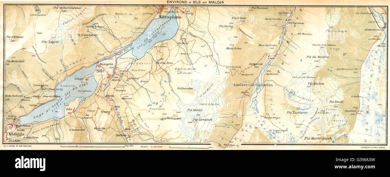 SWITZERLAND: Environs of Sils and Maloja, 1930 vintage map Stock Photo ...