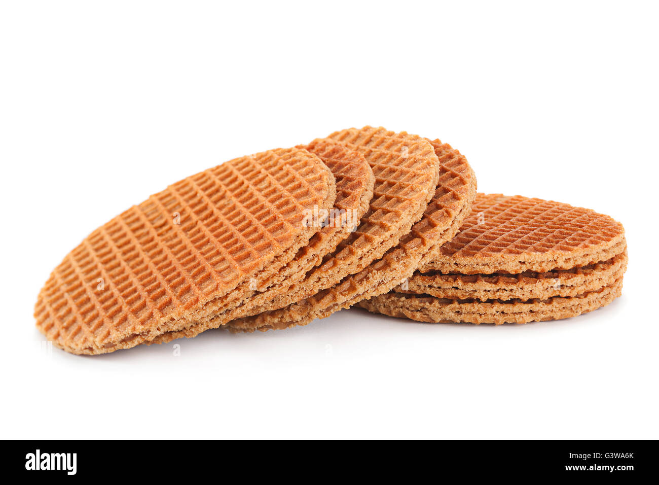 Holland round waffles with caramel isolated on white Stock Photo - Alamy